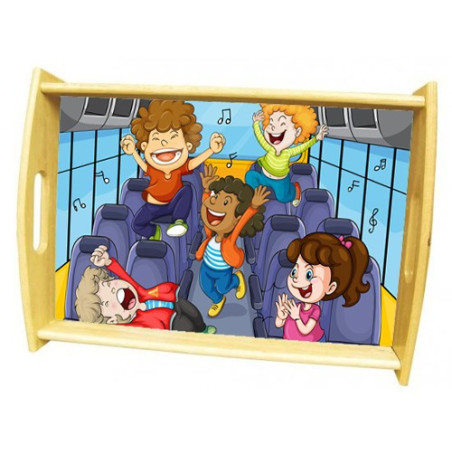 Plateau repas en bois : Enfants dans un bus Couleur du bois Noir ...